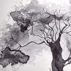 Black and White Abstract Tree Painting, Giclee Print From Original ...