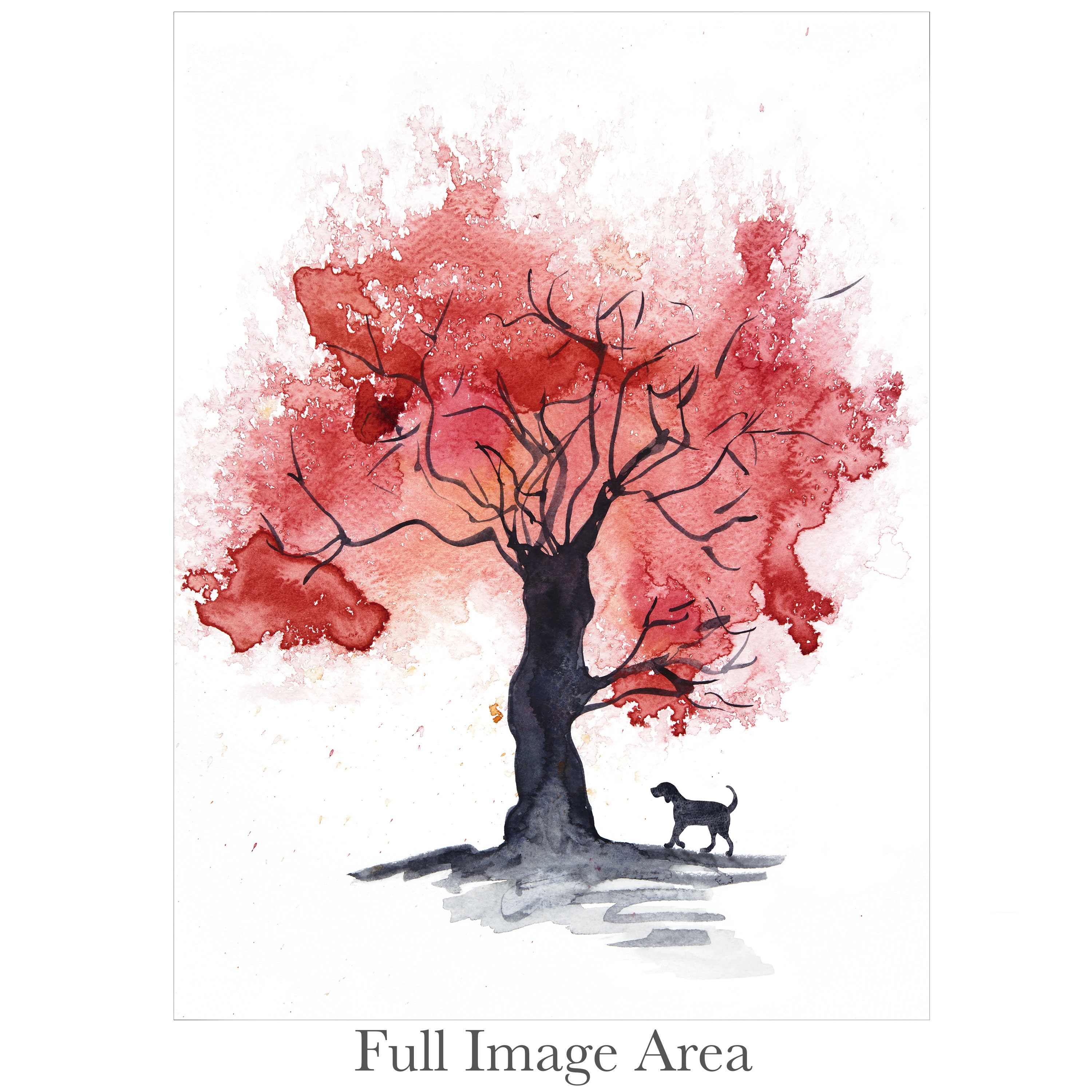 Dog Under A Tree Painting Red Abstract Art Print Animal | Etsy