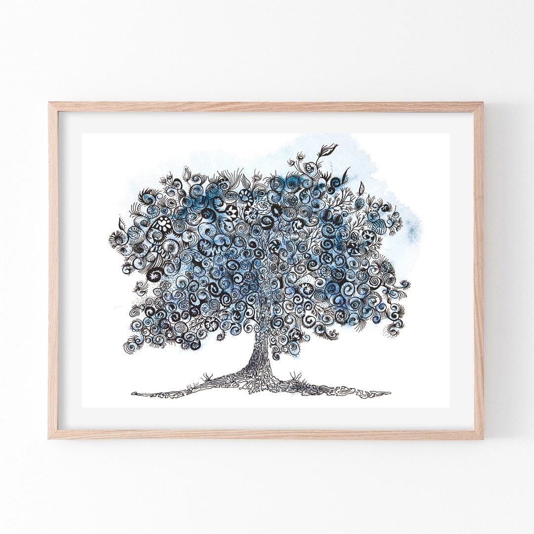 Tree Art Poster Print, Blue Large Wall Hangings, Navy Wall Hangings ...