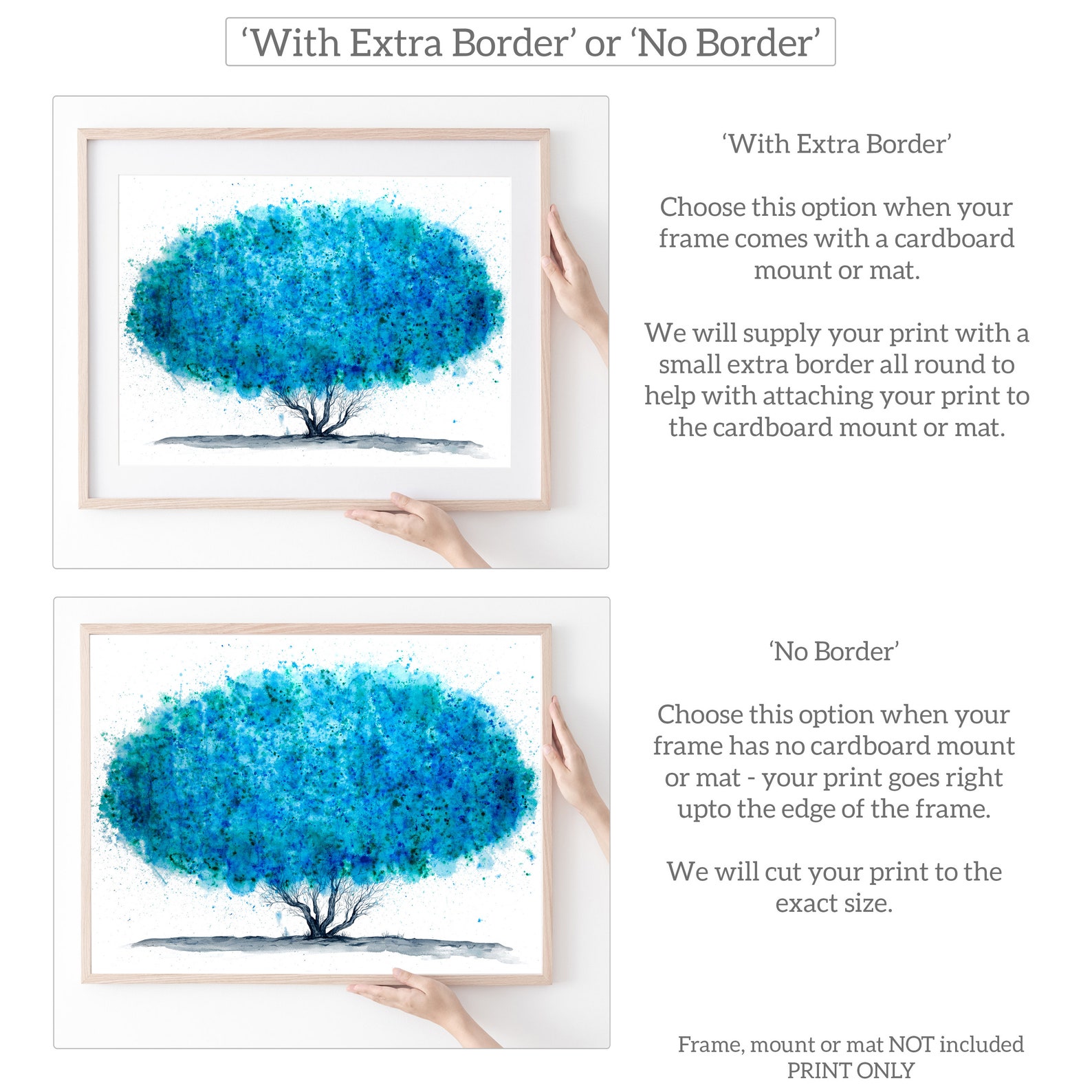 Blue and Green Tree Painting, Watercolour Abstract Art in Blues and ...