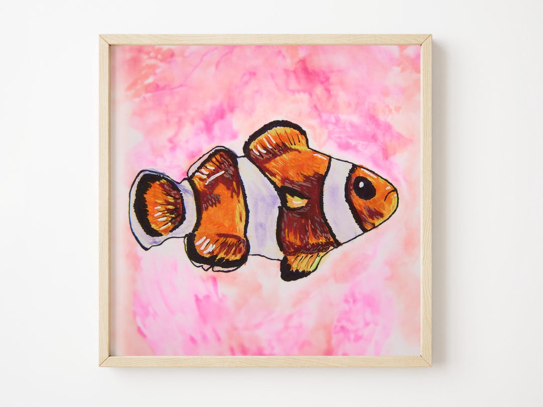 Abstract Clownfish Painting, Square Art Print, Home Decor Wall Art ...
