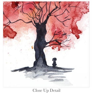 Dog Under A Tree Painting, Red Abstract Art Print, Animal Lovers ...