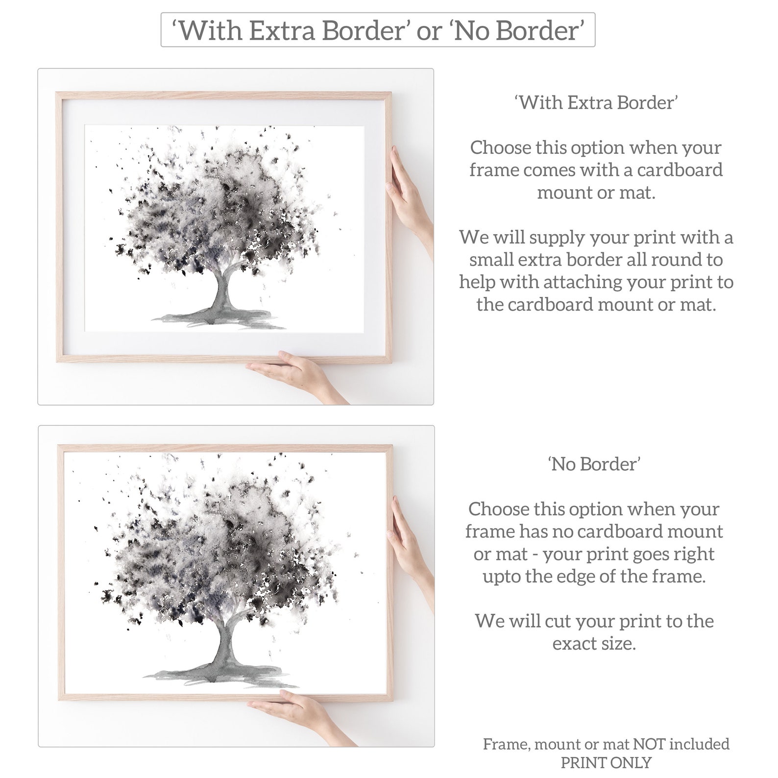Black and White Abstract Tree Poster Print, Watercolour Fine Art Print ...