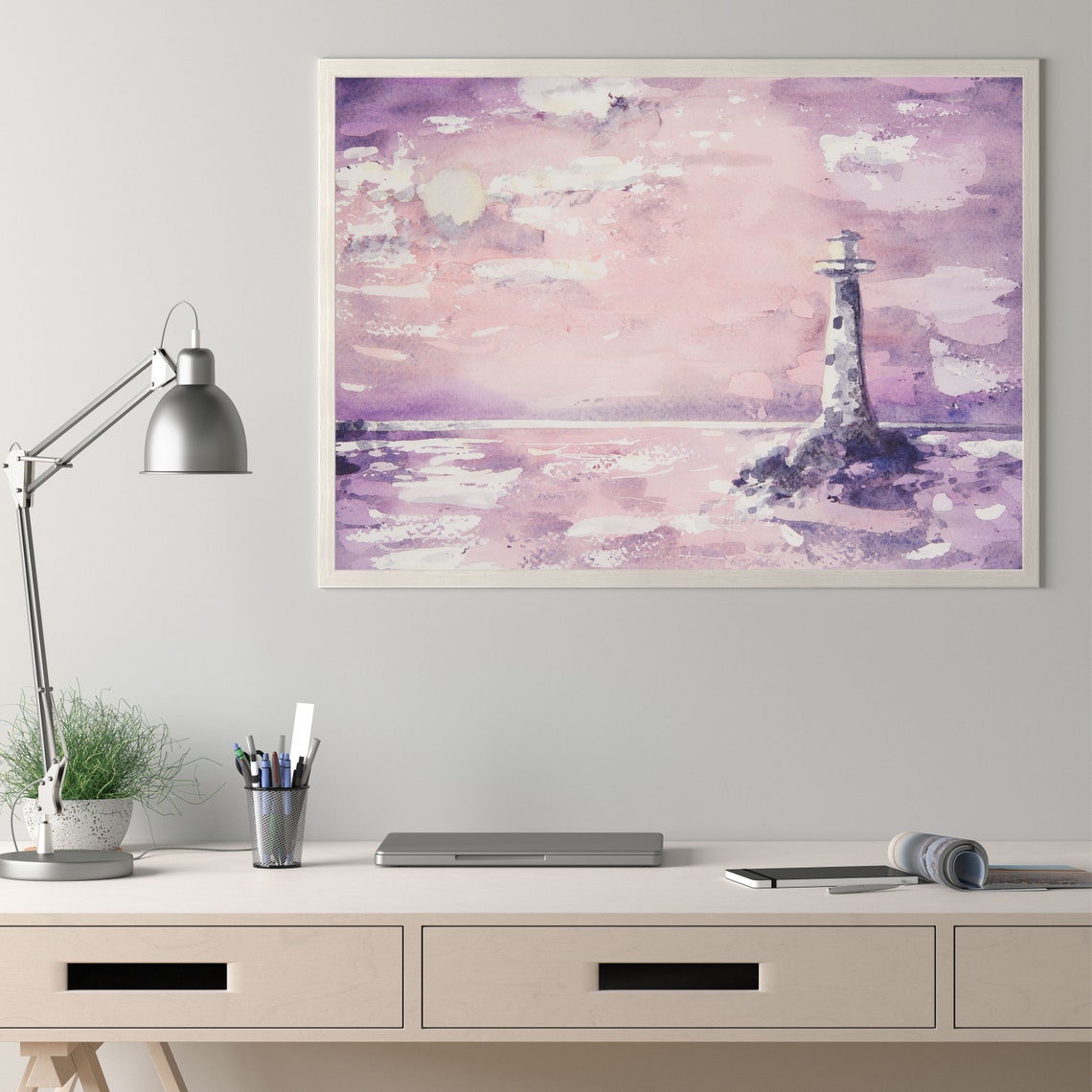 Abstract Lighthouse Seascape Painting Print of Original Sea | Etsy