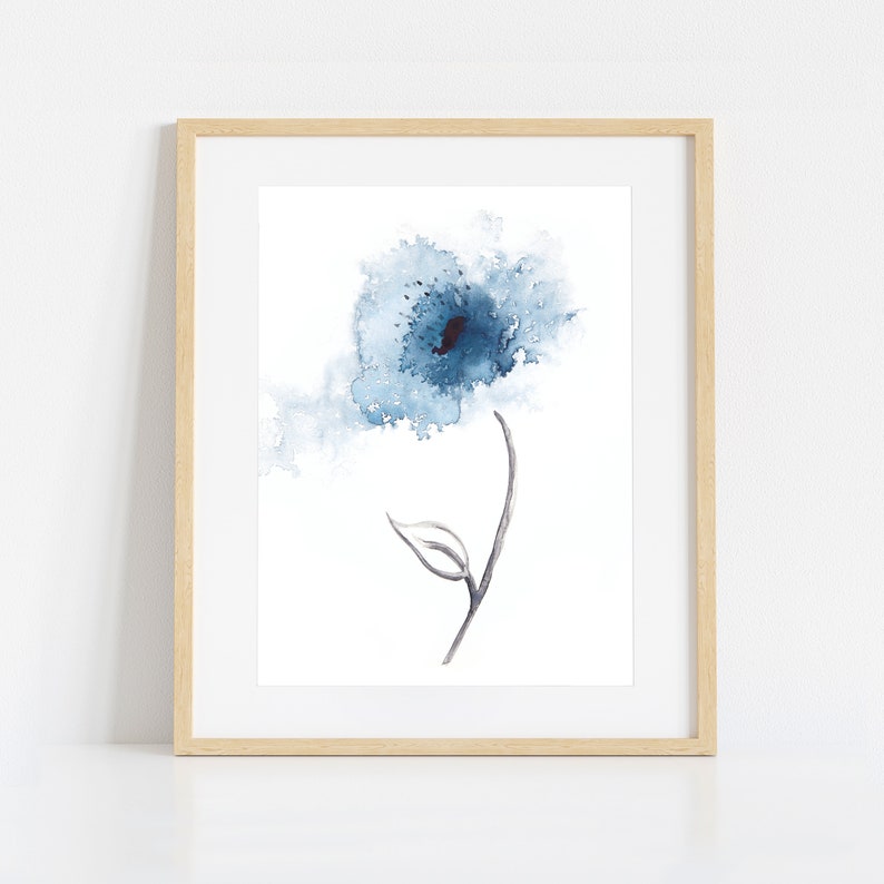 Navy Blue Floral Poster Print, Abstract Flower Artwork, Nature Art for ...