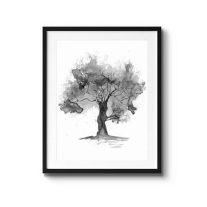 Black and White Abstract Tree Painting, Giclee Print From Original ...