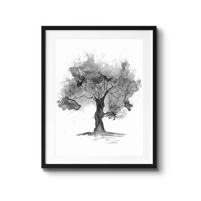 Black and White Abstract Tree Painting Giclee Print from | Etsy