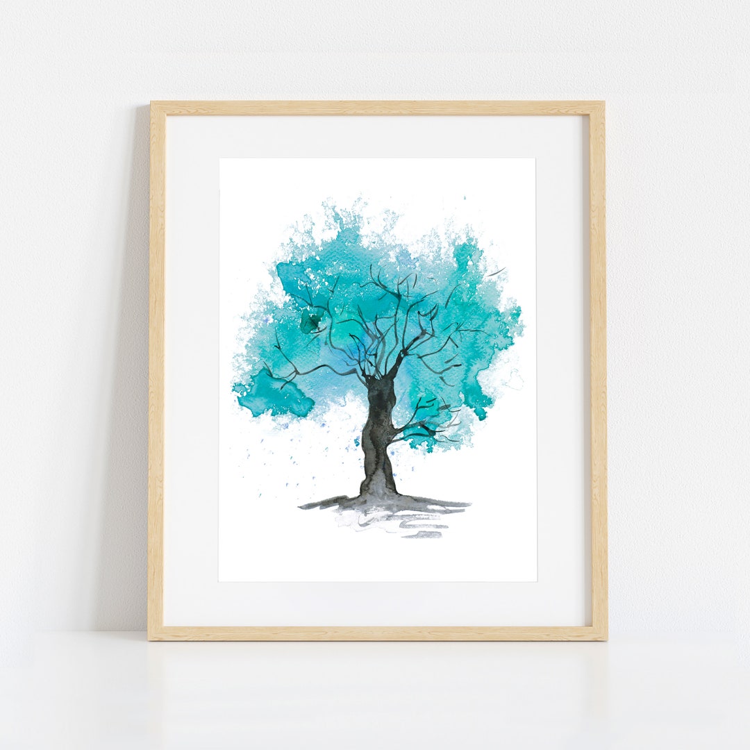 Abstract Tree Painting Blue Green, Aqua Giclee Print From Original ...