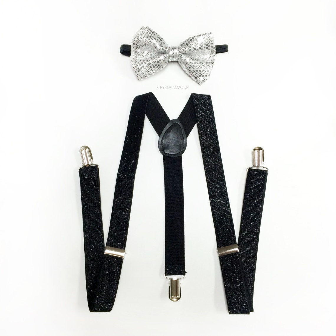 Silver and Black Bowtie and Suspenders Set Silver Sequin Bow - Etsy