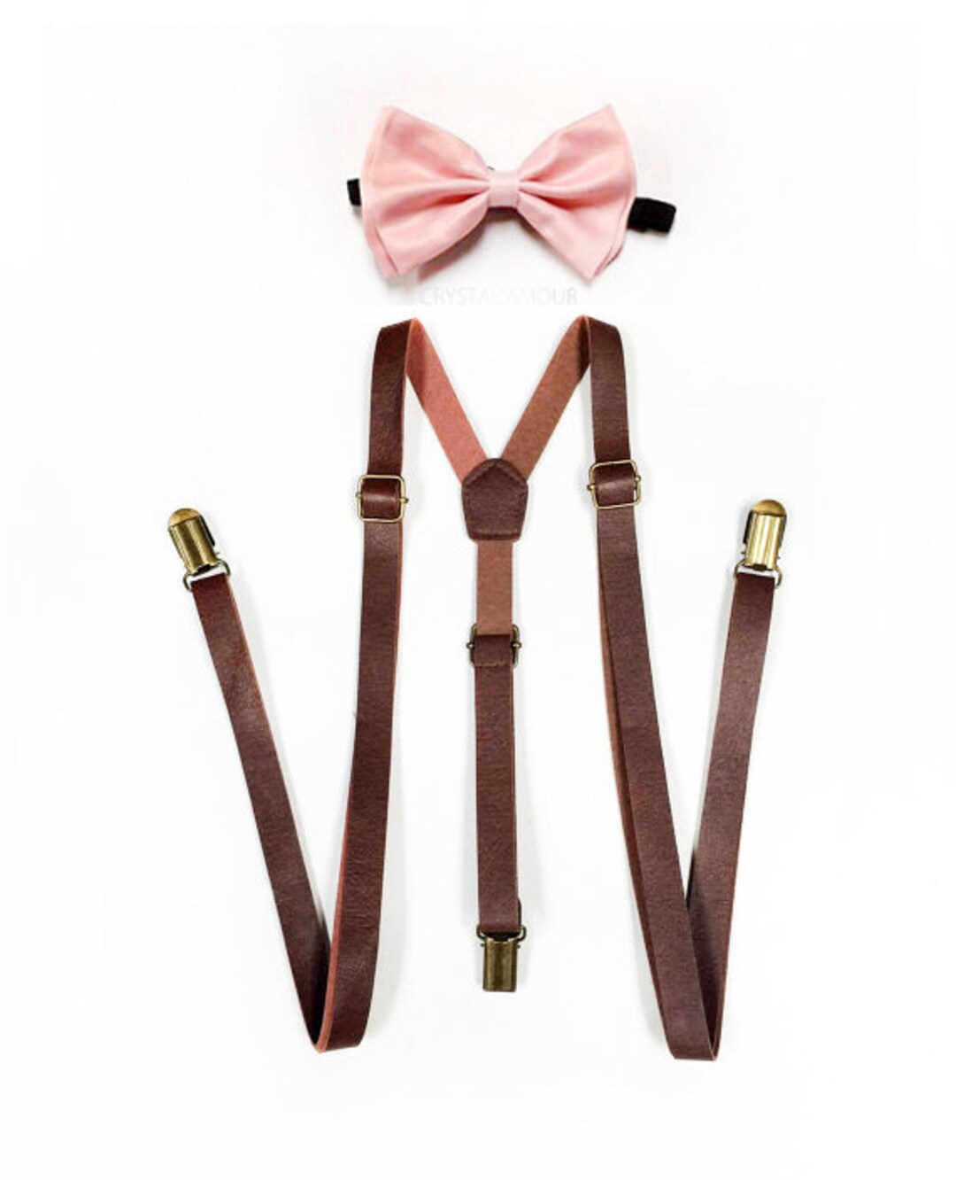Bow Tie Suspenders, Leather Suspenders, Blush Bow Tie, Pink Bowtie ...