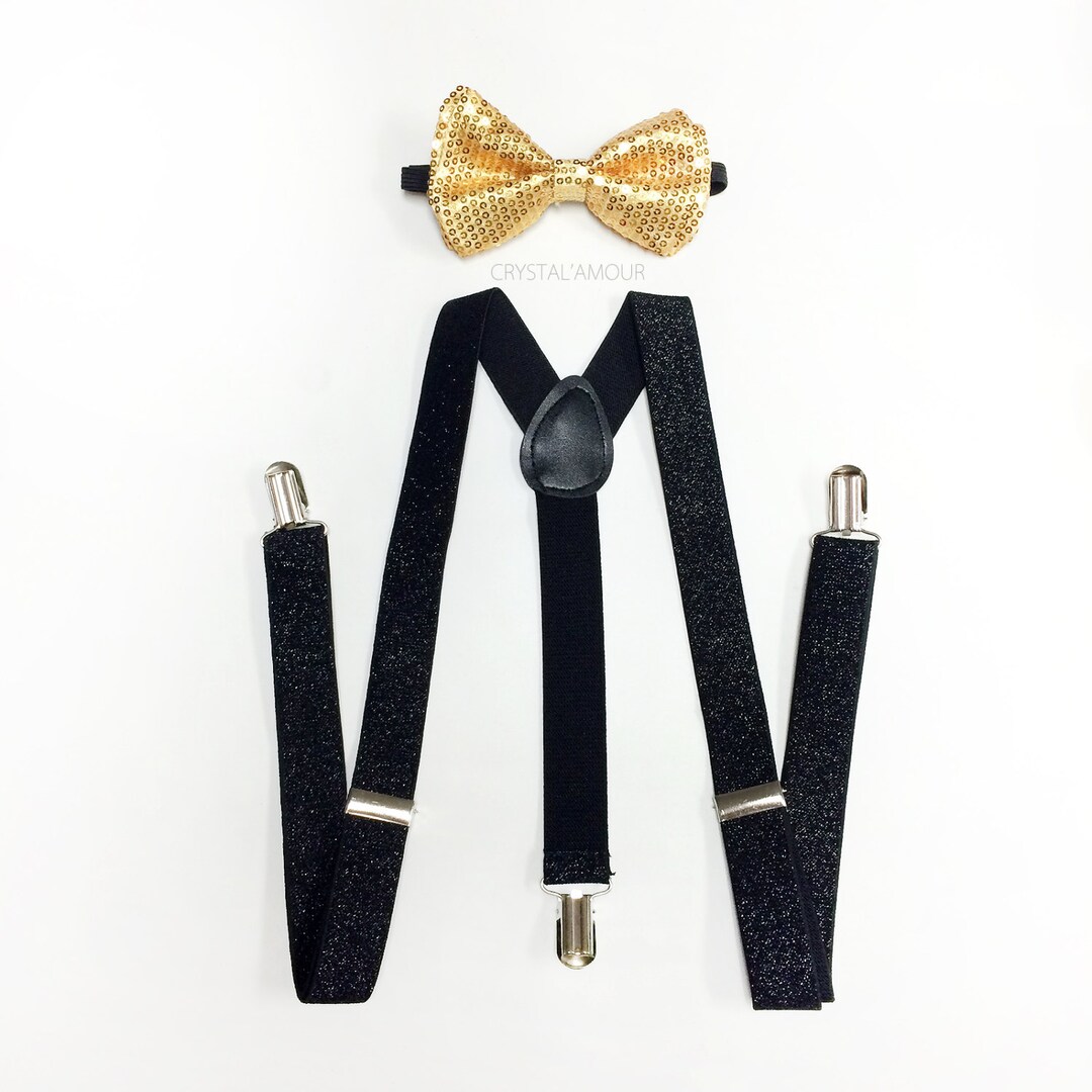 Black Suspenders, Gold Bowtie, Black Suspenders Set, Gold Bowtie Set ...