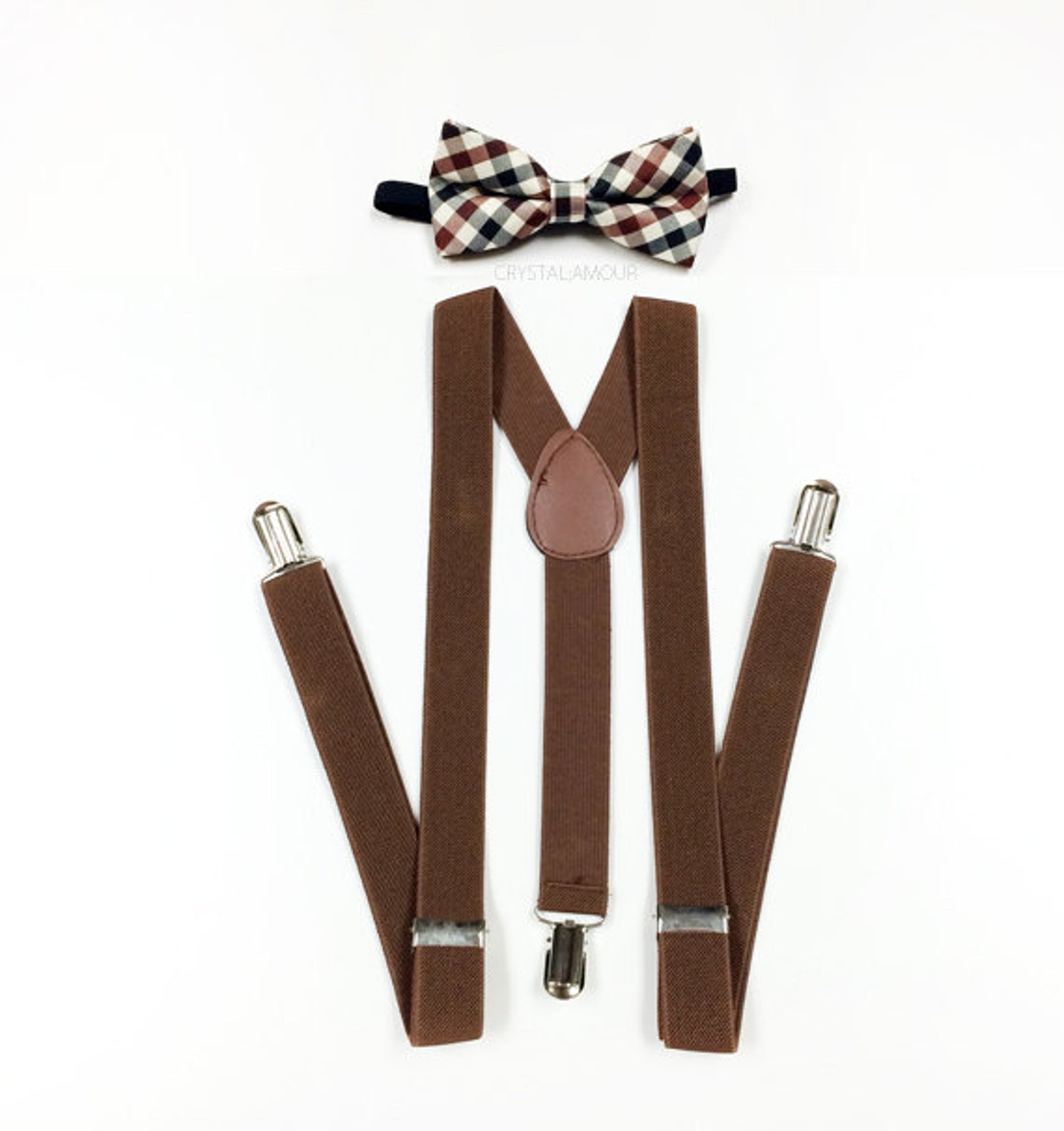 DARK Brown Suspenders, Brown Suspenders, Plaid Bowtie, Men's Suspenders ...