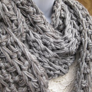 Crochet Long Scarf in Light Gray, Gray Scarf, Chunky Grey Scarf, Cozy ...