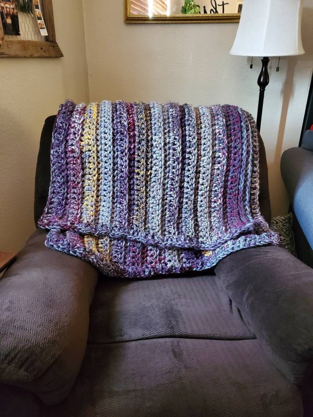 Crochet Purple Raspberry Throw in Grays, Purple, Mustards and Magentas ...