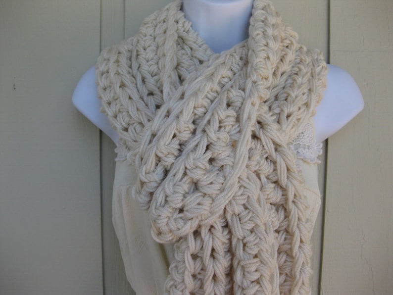 Crochet long scarf in cream cream scarf chunky cream scarf | Etsy