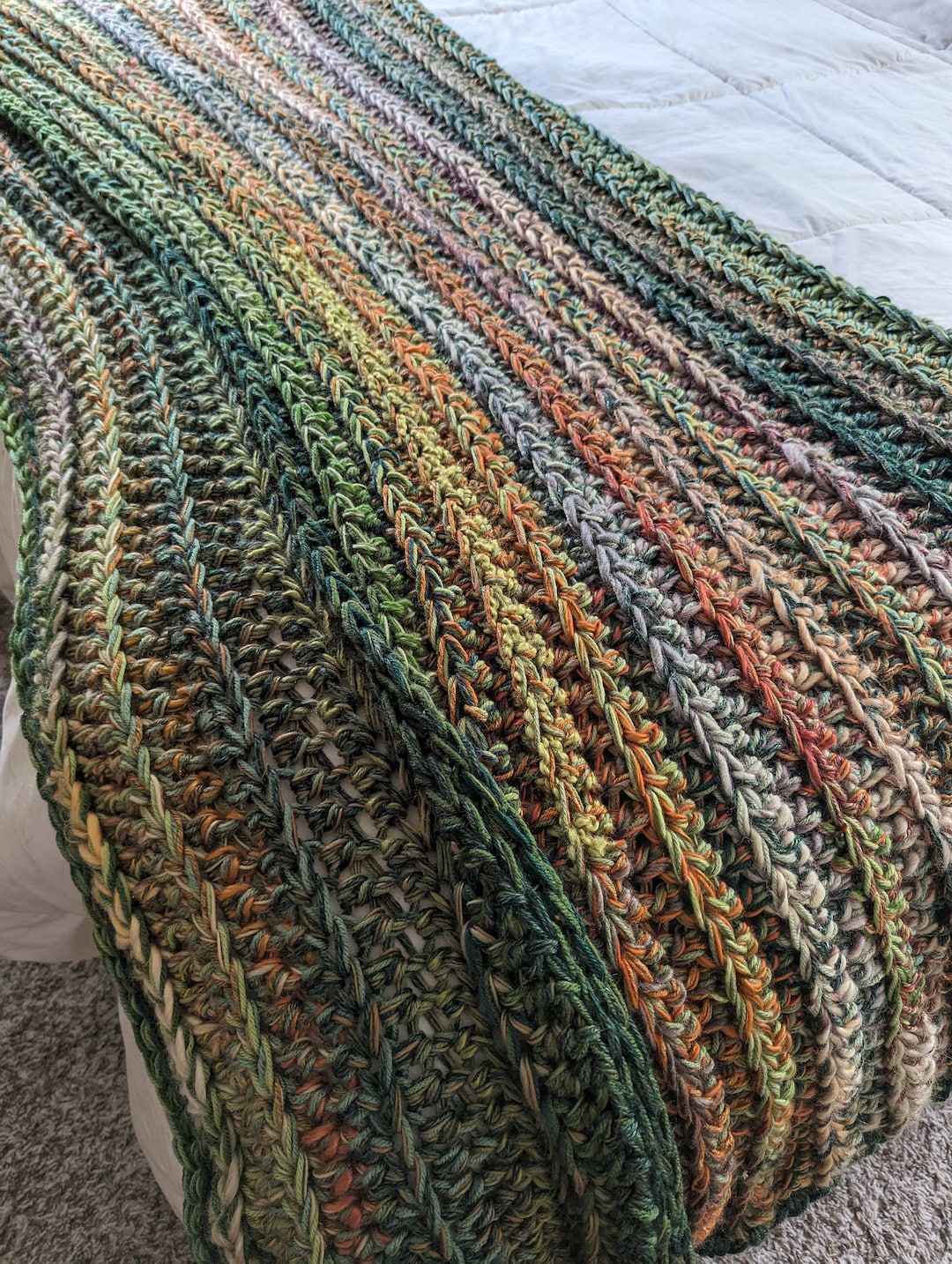 Crochet Blanket in Forest Greens, Beiges, Oranges and Tans - Etsy