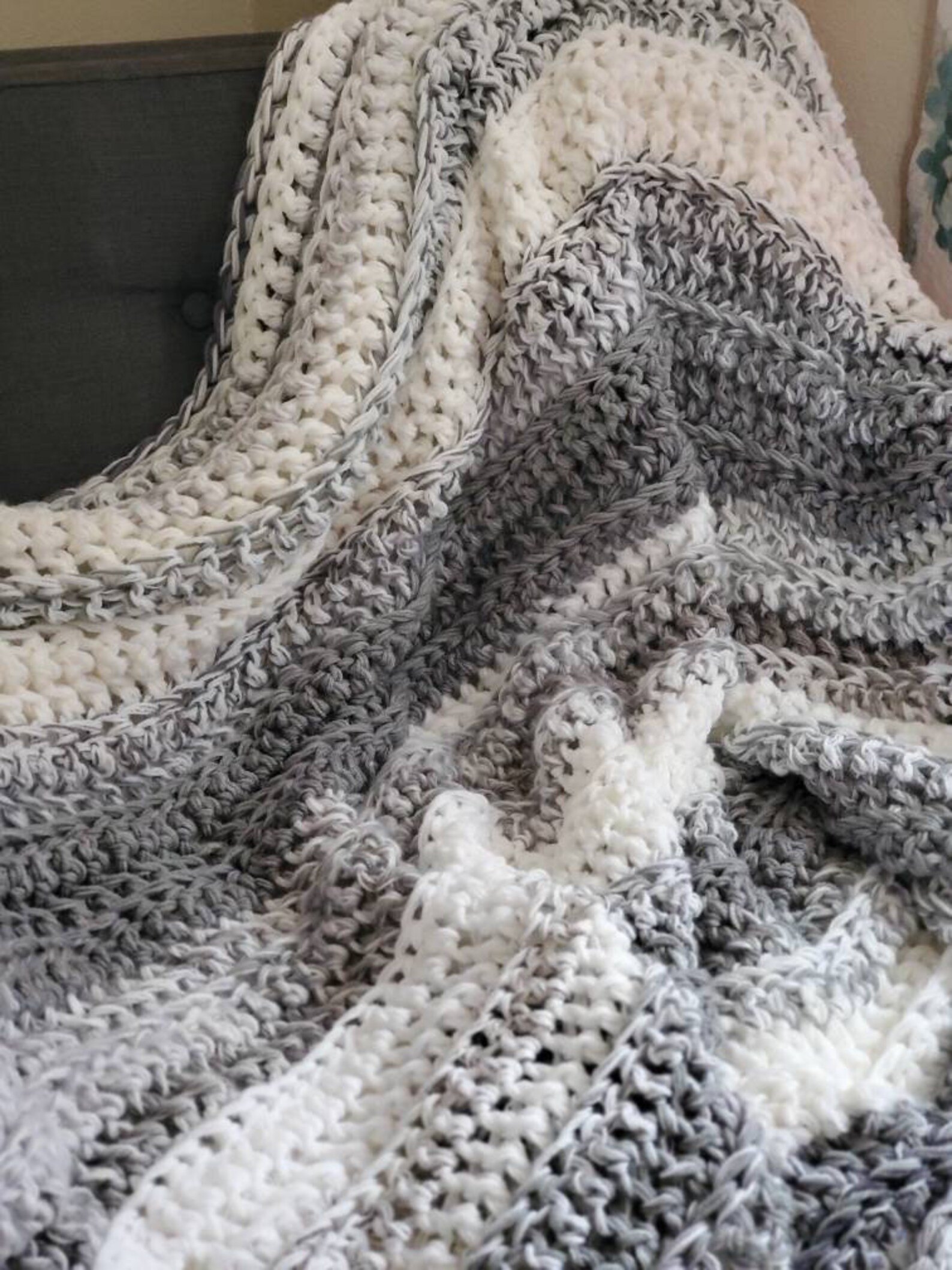 Blanket Crochet Throw Blanket Gray and White Crochet | Etsy
