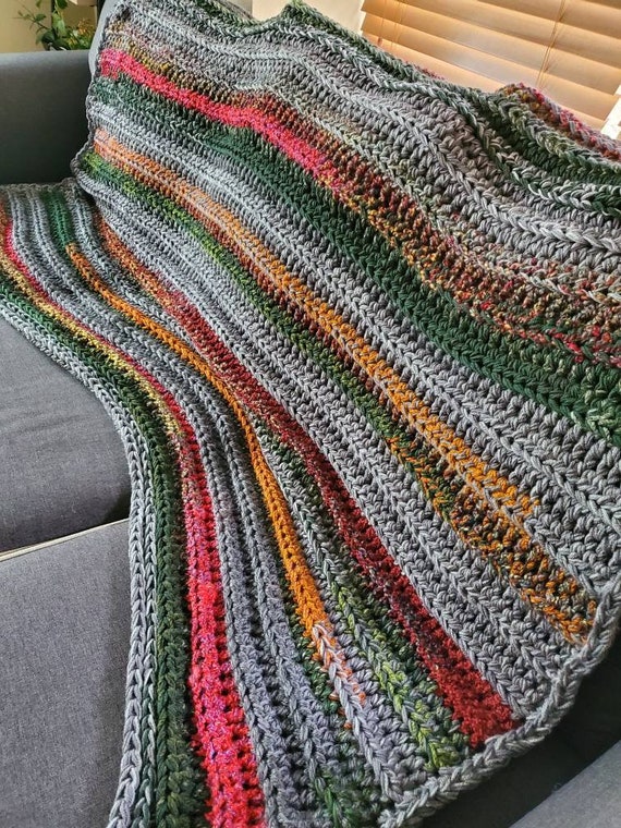 Blanket crochet gray green and rainbow throw blanket plush | Etsy
