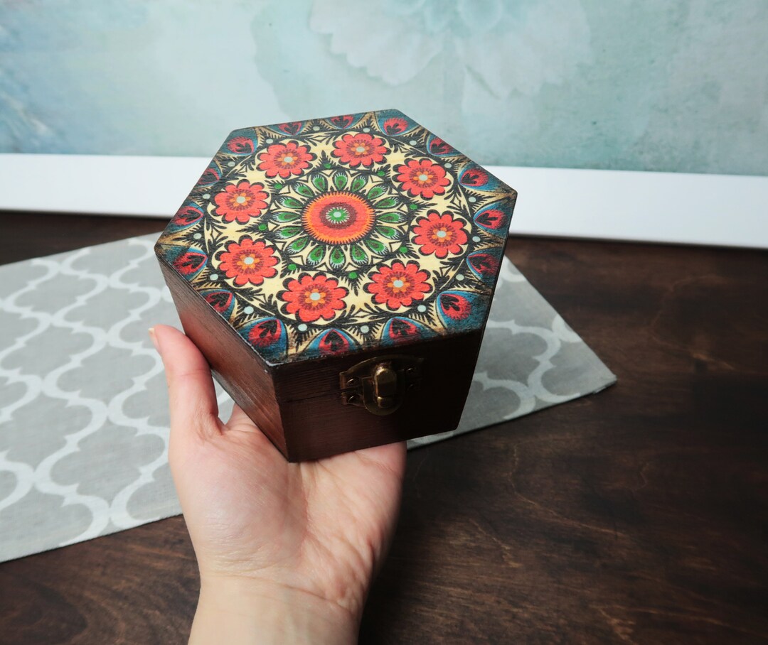 Decoupage Trinket Box: Polish Folk Art Mandala Keepsake - Etsy