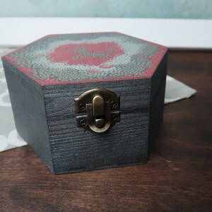 Wooden Trinket Box Red Silver Metalic Shimmering Dragon Skin Keepsake ...