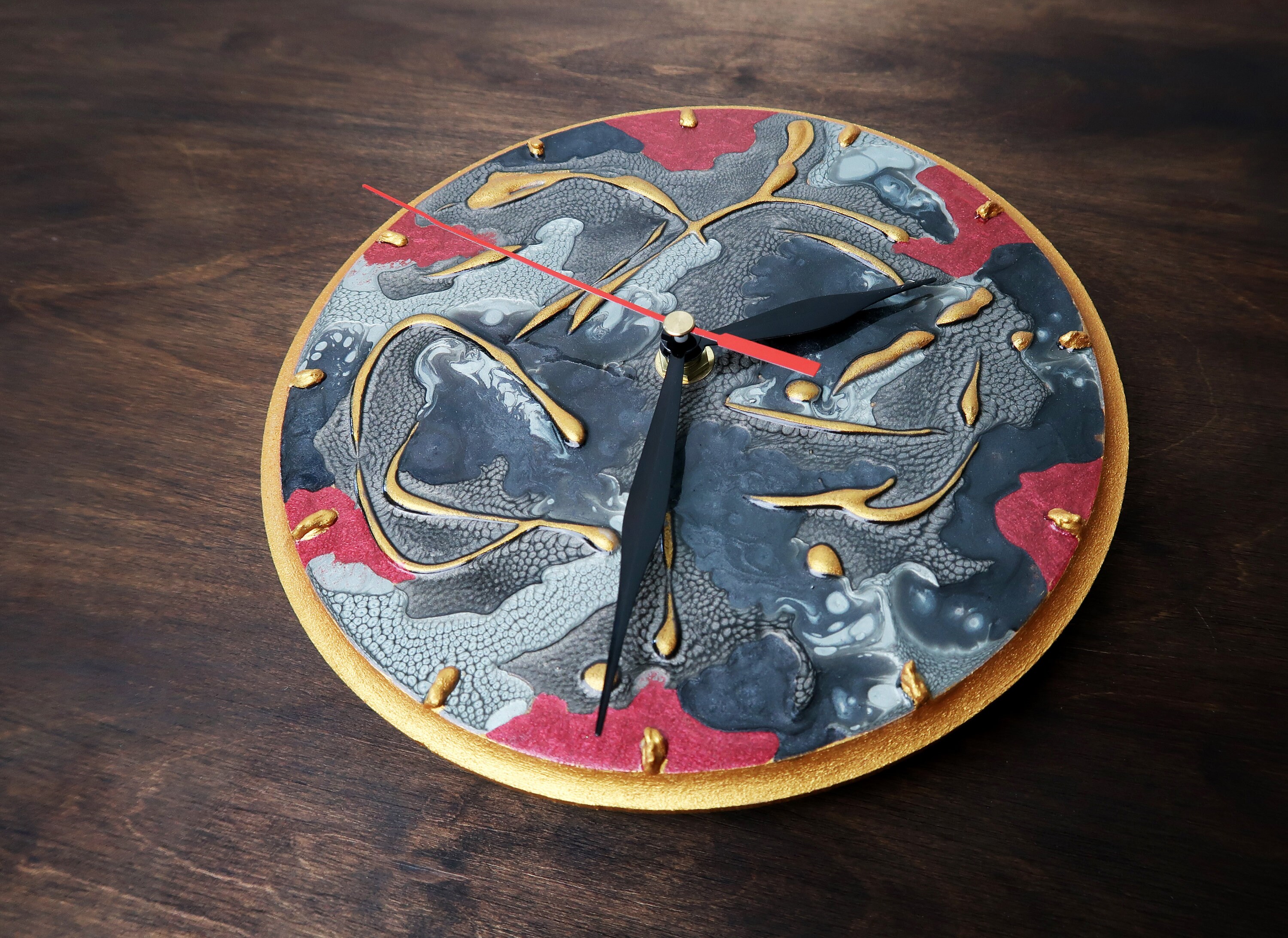 Abstract Art Small Wall Clock Red Black Silver Gold Dragon - Etsy