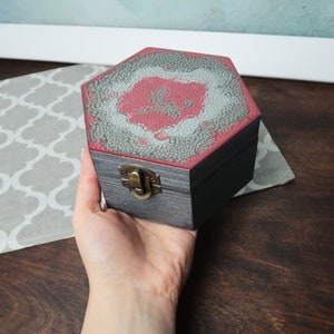 Wooden Trinket Box Red Silver Metalic Shimmering Dragon Skin Keepsake ...