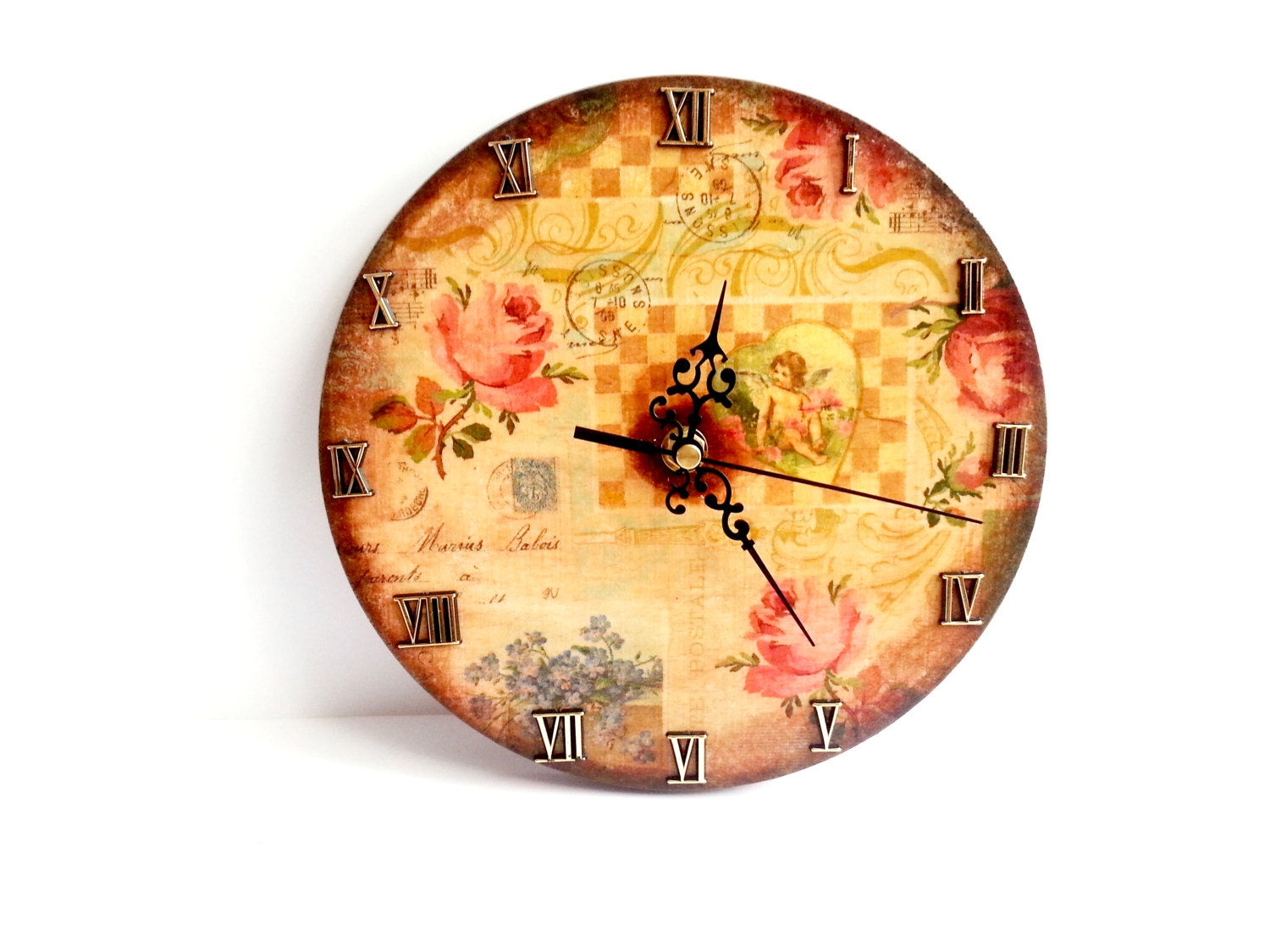Vintage Wooden Decoupage Wall Clock at Steven Waddy blog