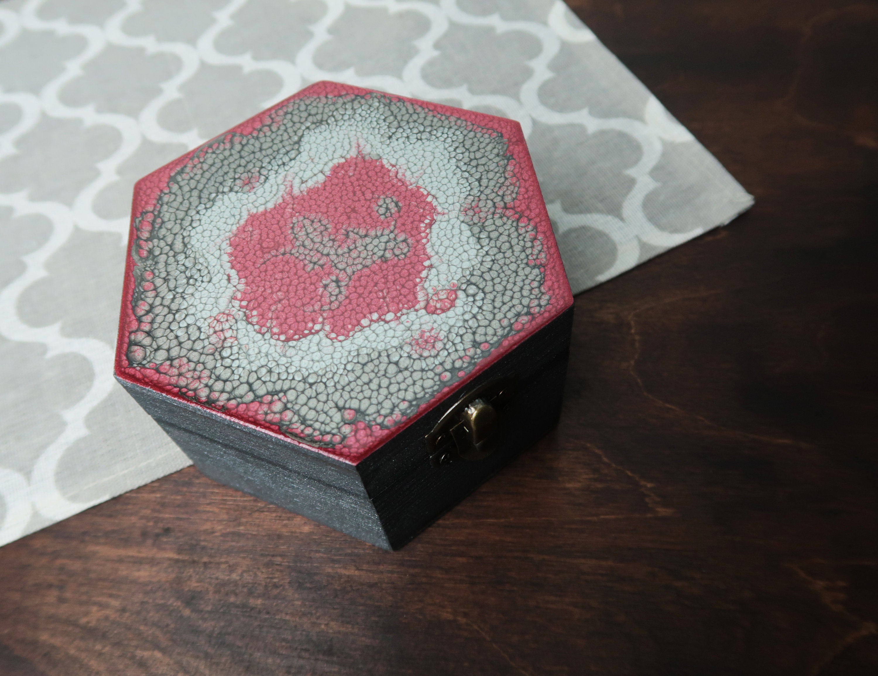 Wooden Trinket Box Red Silver Metalic Shimmering Dragon Skin Keepsake ...
