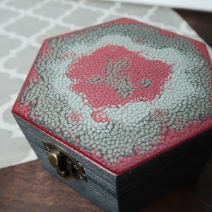 Wooden Trinket Box Red Silver Metalic Shimmering Dragon Skin Keepsake ...