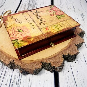 Decoupage Old Book Shaped Box Key Lock Crackle Cotton Lace Romantic ...