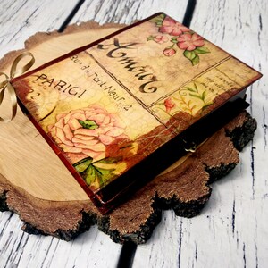 Decoupage Old Book Shaped Box Key Lock Crackle Cotton Lace Romantic ...