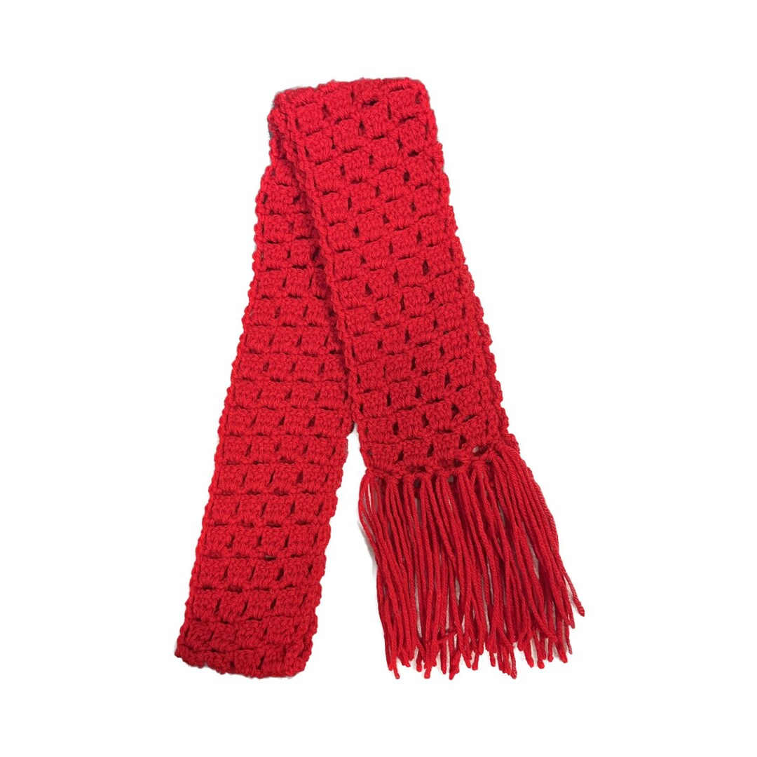 Handmade Red Crochet Scarf With Fringe: Winter Accessory - Etsy Canada