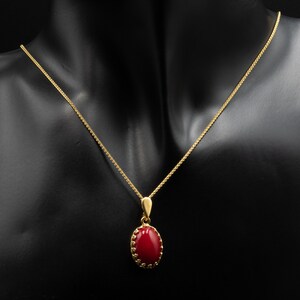 Red Bamboo Coral and Vermeil Gold Pendant Necklace, Red Gold Bamboo ...