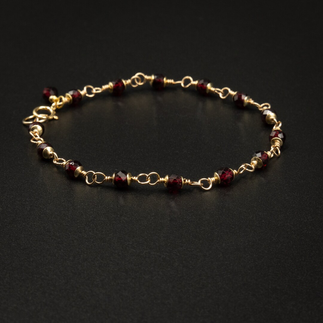 Garnet and Gold Filled Handmade Gemstone Link Bracelet Garnet ...
