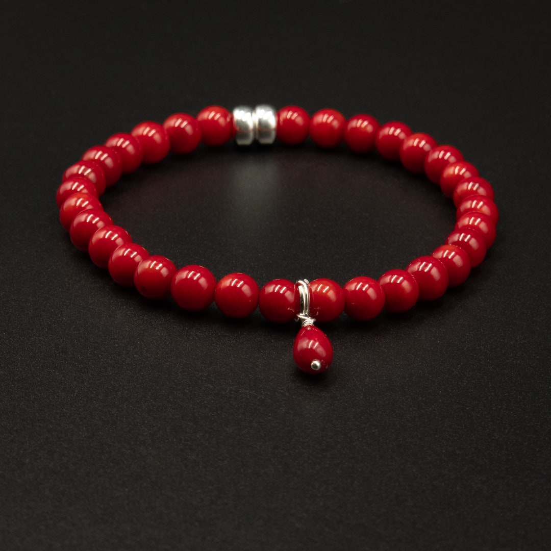 Red Bamboo Coral Bracelet Red Bamboo Coral Sterling Silver Handmade ...