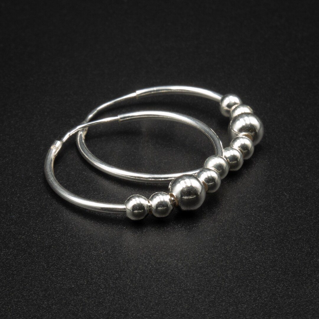Sterling Silver Small Bead Hoop Earring Handmade Sterling Silver Small ...