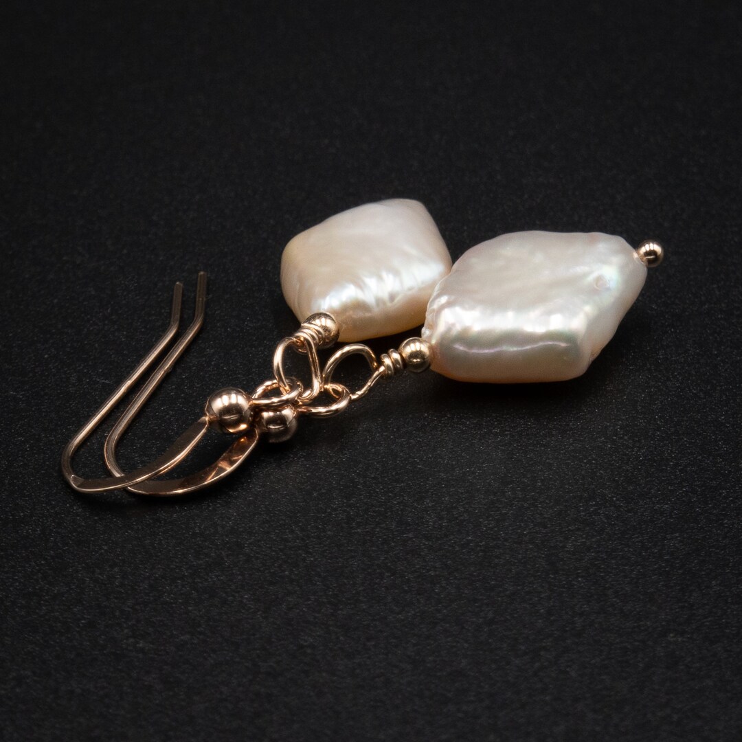 Freshwater Natural Pink Pearl and Vermeil Rose Gold Earring Drops ...