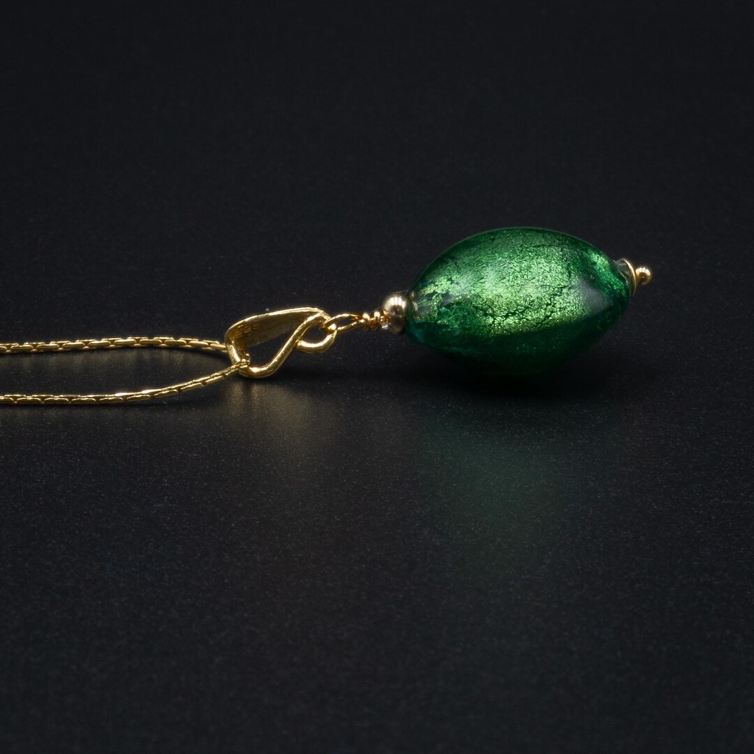 Forest Green and Vermeil Gold Venetian Glass Handmade Coin Pendant ...