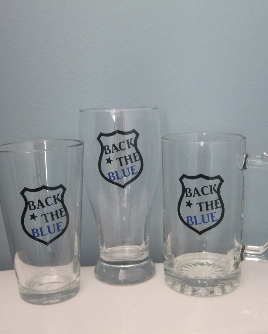 Back the Blue Badge Police Glass, Cop Beer Mug, Pint Glass - Etsy