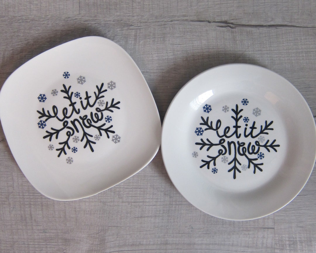 Let It Snow Plate, Holiday Decor, Snowflake Winter Christmas Platter - Etsy