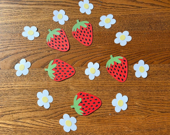 Strawberry & Flower Cutouts, Party Confetti - Junk Journal - Scrapbook ...