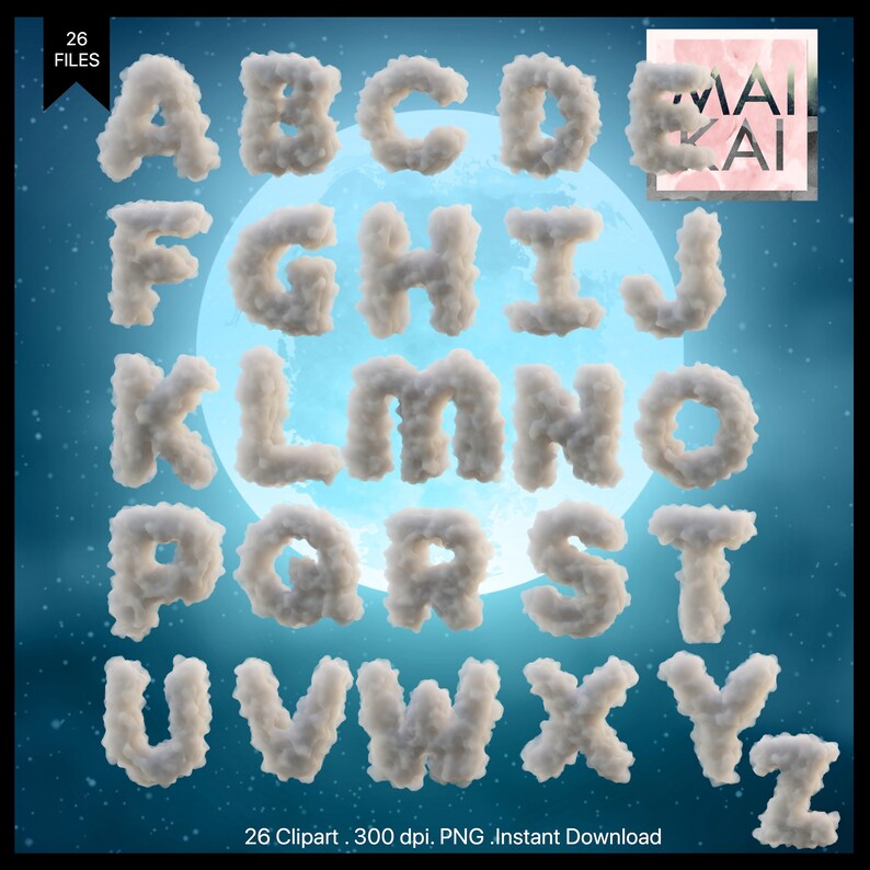 Cloud Alphabet Clipart Letter Clouds Foam Alphabet Cloud - Etsy