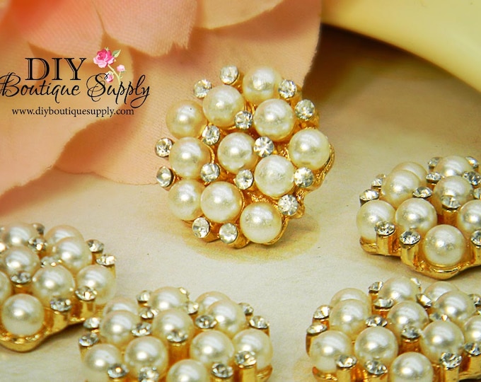 Pearl Rhinestone Button Gold Flatback Flat Back Metal - Etsy