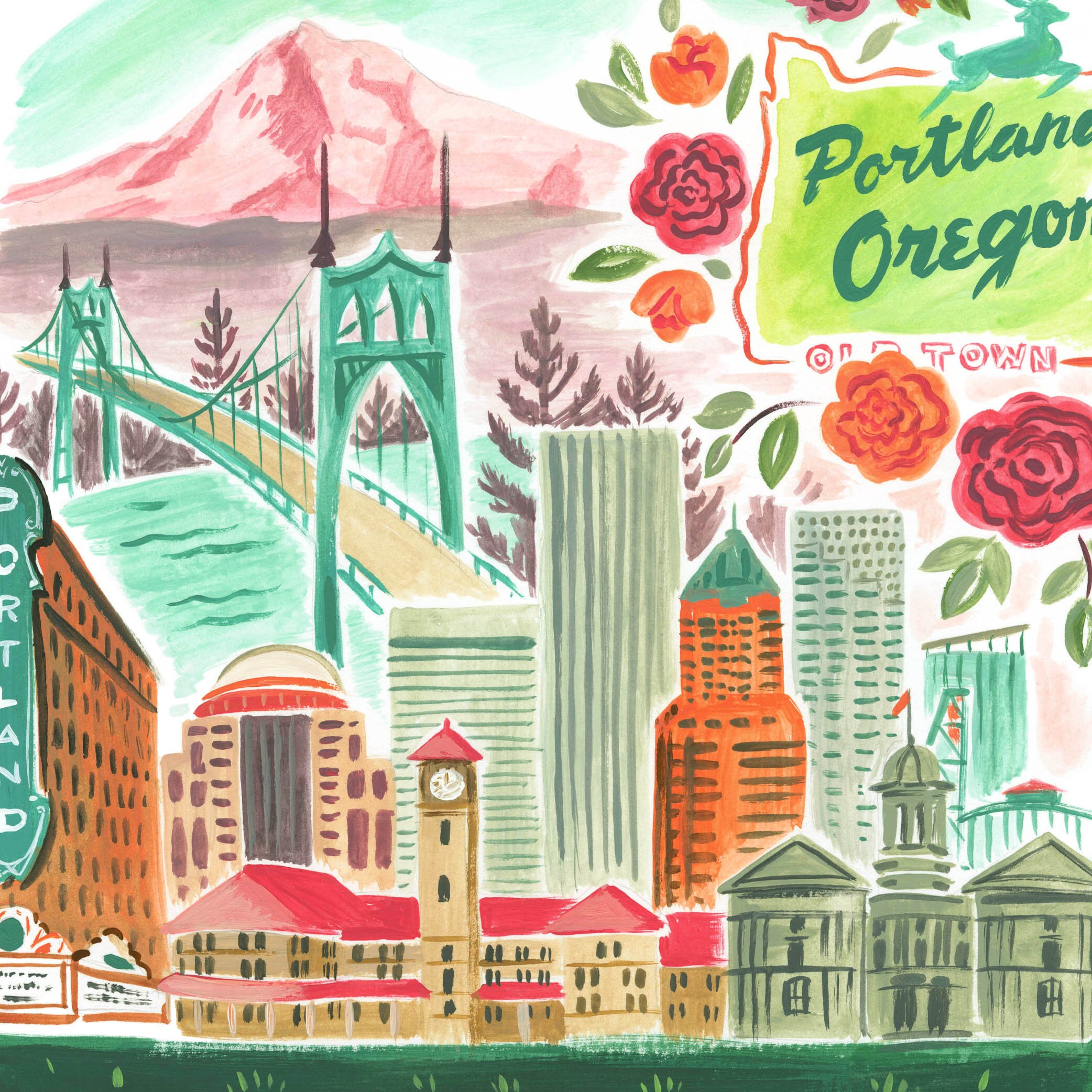 Portland Oregon Art Print. Portland Travel Poster. Portland | Etsy