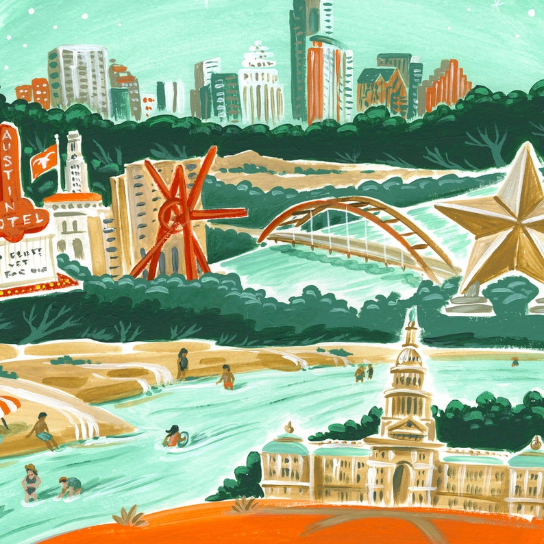 Austin Texas Art Print. Austin City Skyline Poster. Austin - Etsy