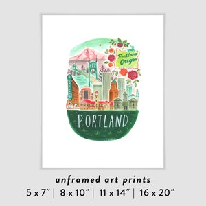 Portland Oregon Art Print. Portland Travel Poster. Portland Skyline ...