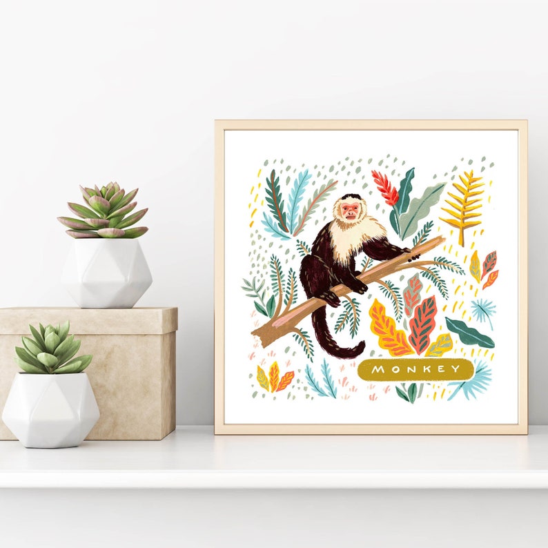 Monkey Art Print. Monkey Art Poster. Jungle Artwork. Costa | Etsy