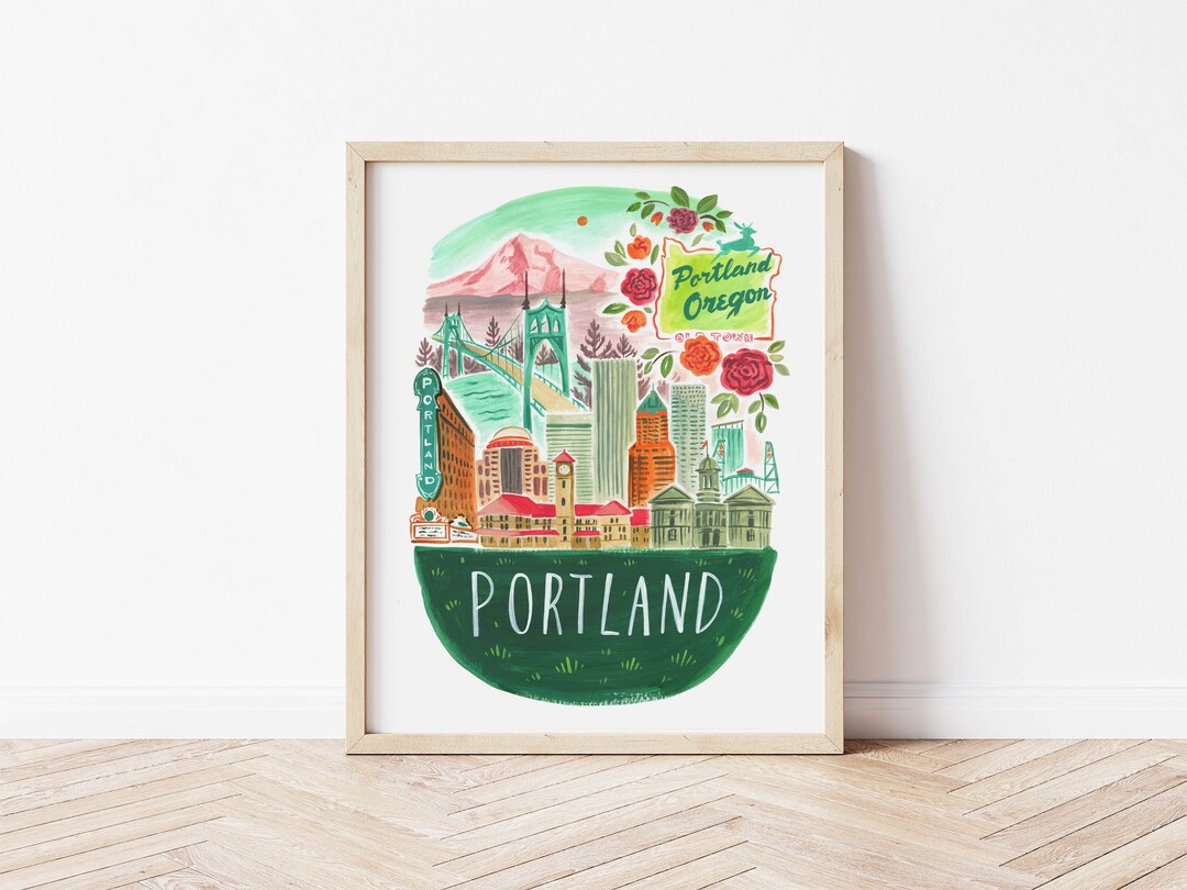 Portland Oregon Art Print. Portland Travel Poster. Portland Skyline ...