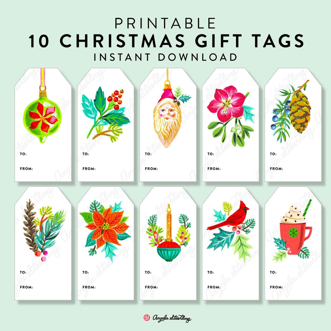 Printable Christmas Gift Tags, Digital Gift Tags, Christmas Digital Art ...