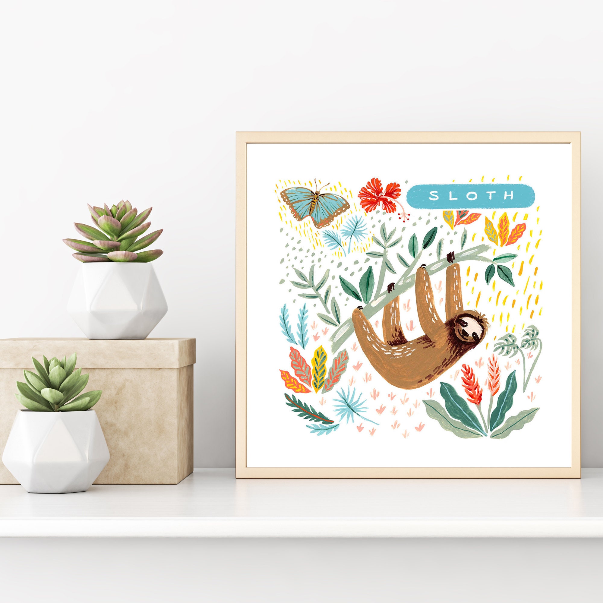 Sloth Art Print. Sloth Art Poster. Jungle Artwork. Costa Rica | Etsy
